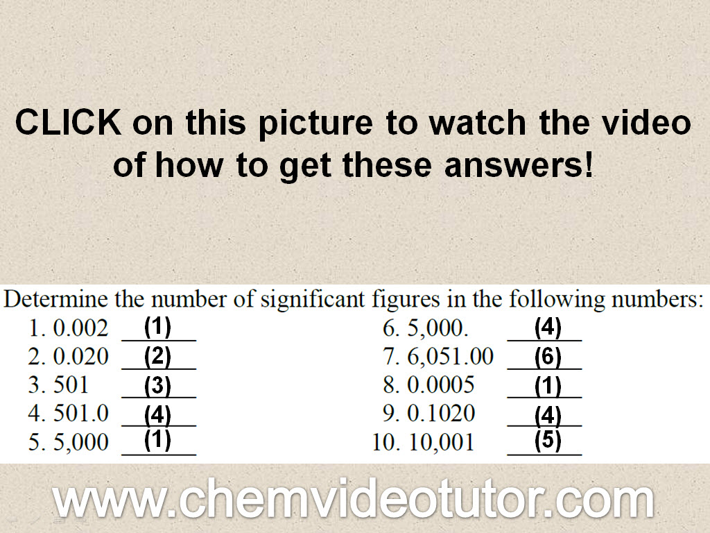 Answers To Significant Figures Problems ChemVideoTutor Answers To Significant Figures Problems ChemVideoTutor